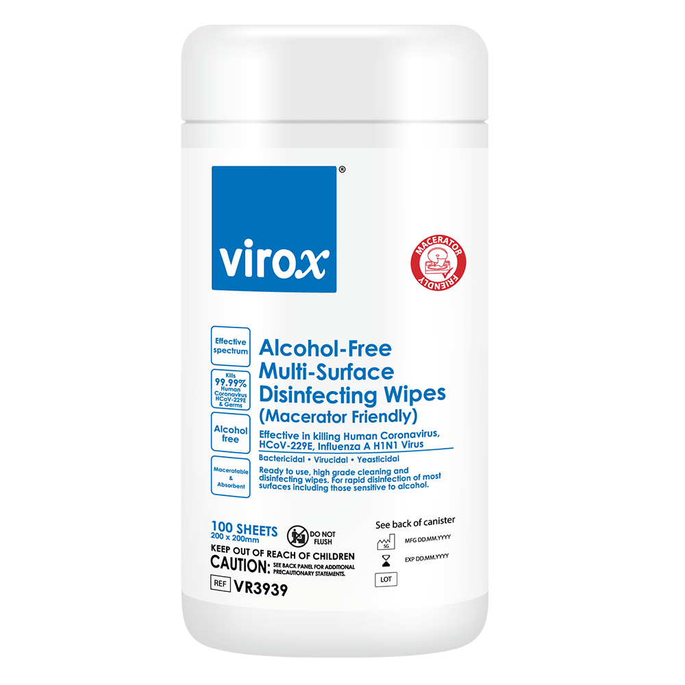 Virox Alcohol-Free Multi-Surface Disinfecting Wipes (Macerator Friendl